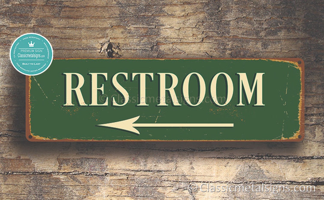 Restroom Sign With Arrow, Restroom Signs, Vintage Style Restroom Sign ...
