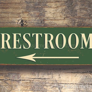 Restroom Sign With Arrow, Restroom Signs, Vintage Style Restroom Sign ...