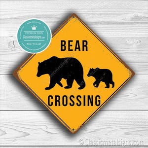 Bear Crossing Sign: Rustic Yellow Vintage Style (ready to Hang) - Etsy