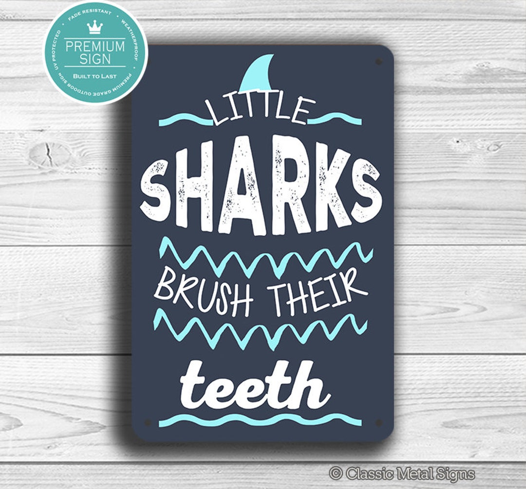 KIDS BATHROOM SIGN, Little Sharks Sign, Little Kids Bathroom, Brush ...