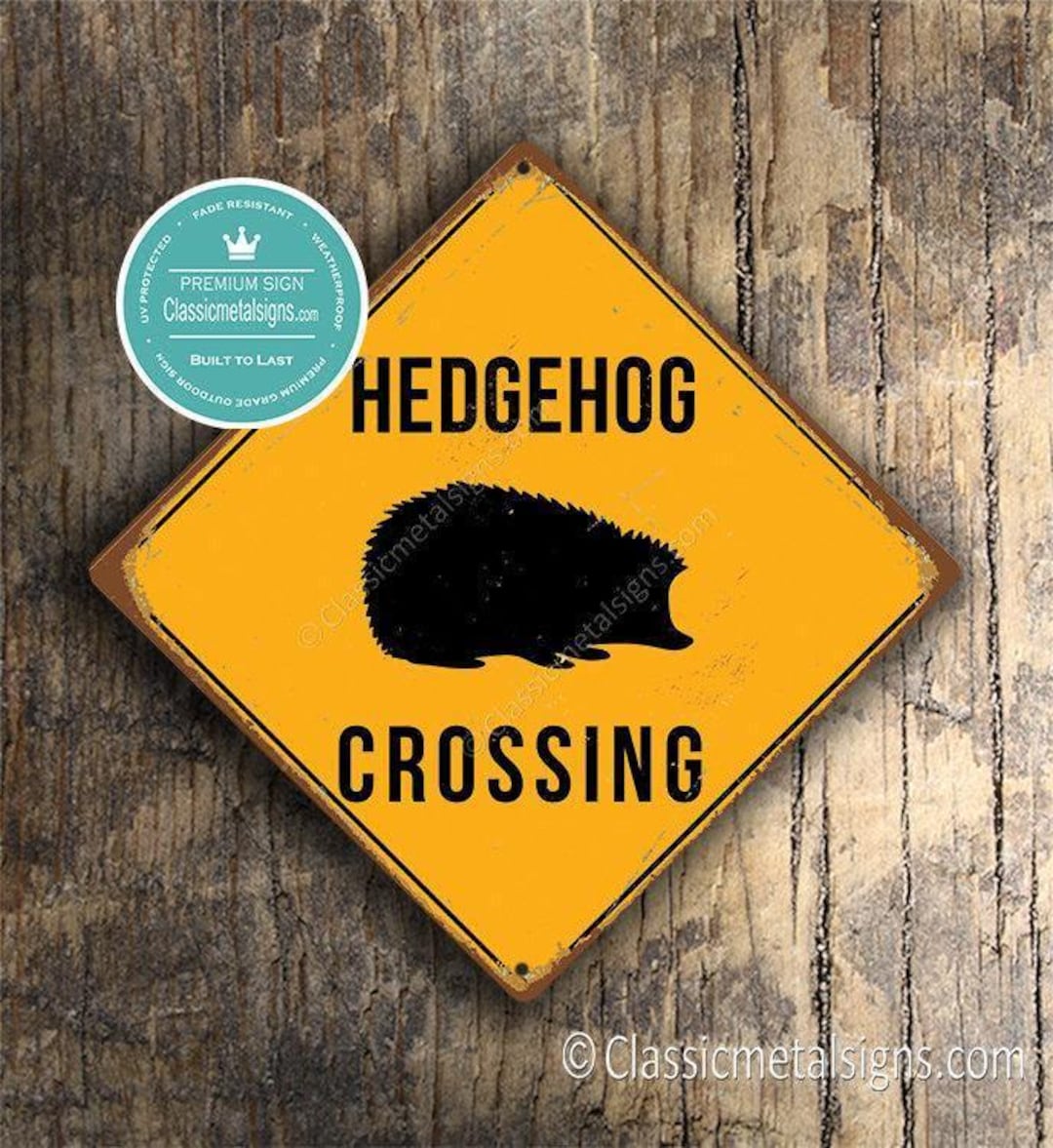 Hedgehog Crossing Sign: Rustic Yellow Vintage Decor (ready to Hang ...