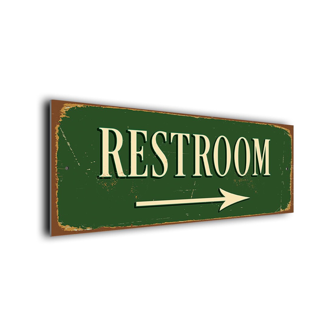 Restroom Sign With Arrow, Restroom Signs, Vintage Style Restroom Sign ...