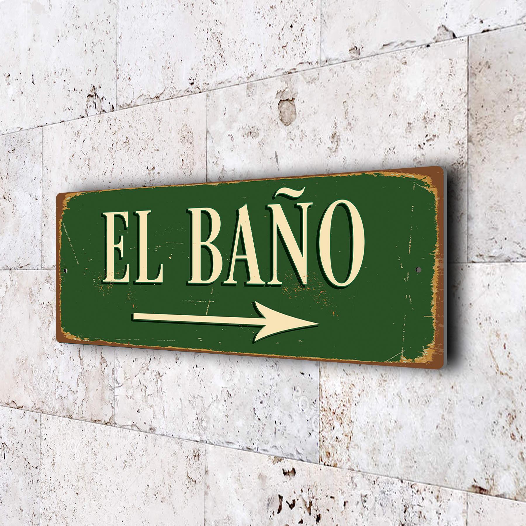 Vintage El Baño Sign: With Directional Arrow for Entryways, Rustic ...