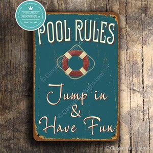 POOL RULES SIGN, Pool Signs, Vintage Style Pool Sign, Swimming Pool ...
