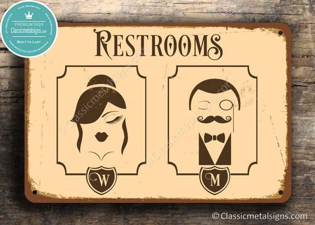 Vintage Style Restroom Sign: Male & Female Caricatures - Etsy