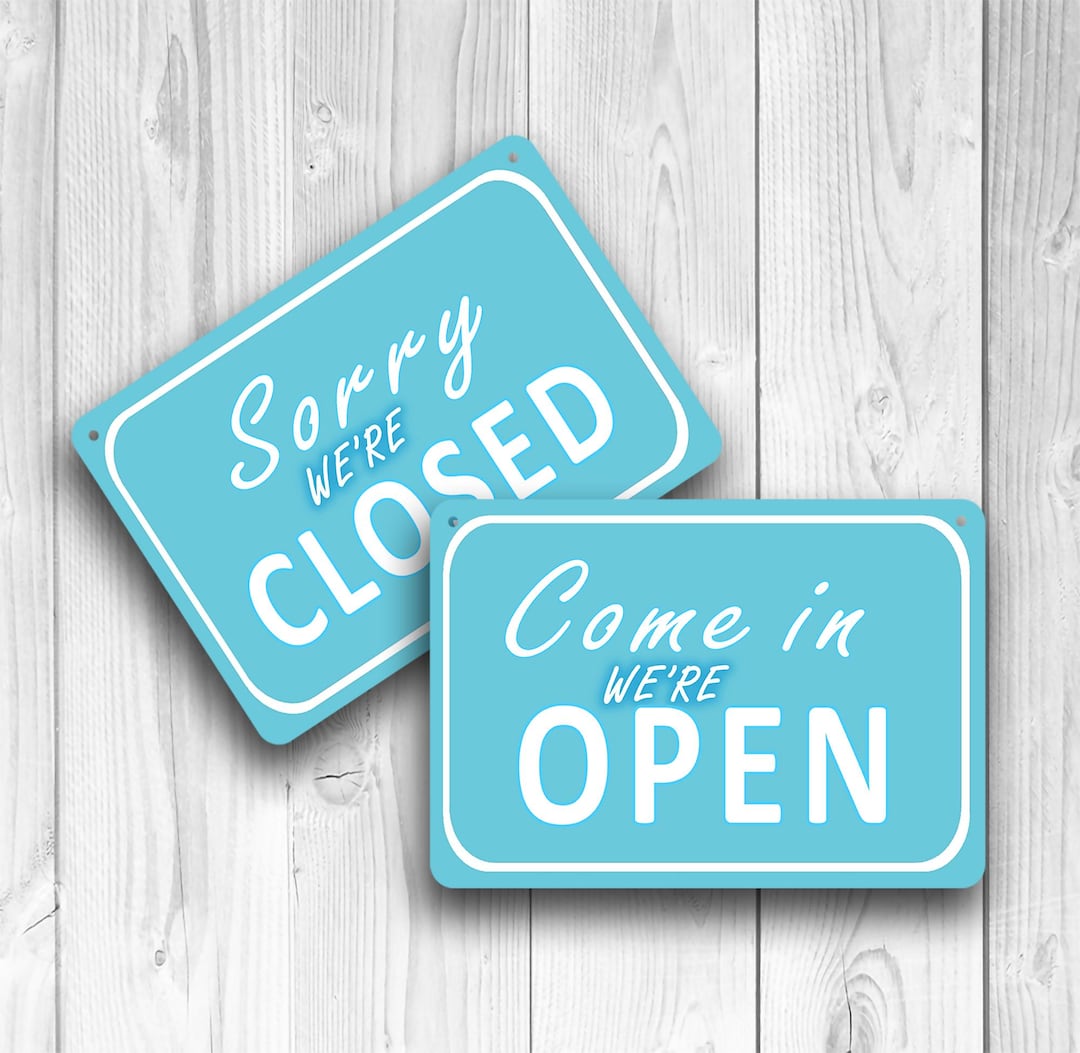 Light Blue Open Closed Sign | Aluminum Storefront Plaque, Shop Opened ...