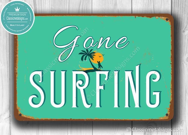 GONE SURFING SIGN Surf Sign Surfing Sign Vintage Style Gone | Etsy