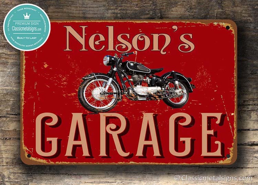 PERSONALIZED MOTORCYCLE GARAGE Sign, Vintage Style Motorcycle Garage ...