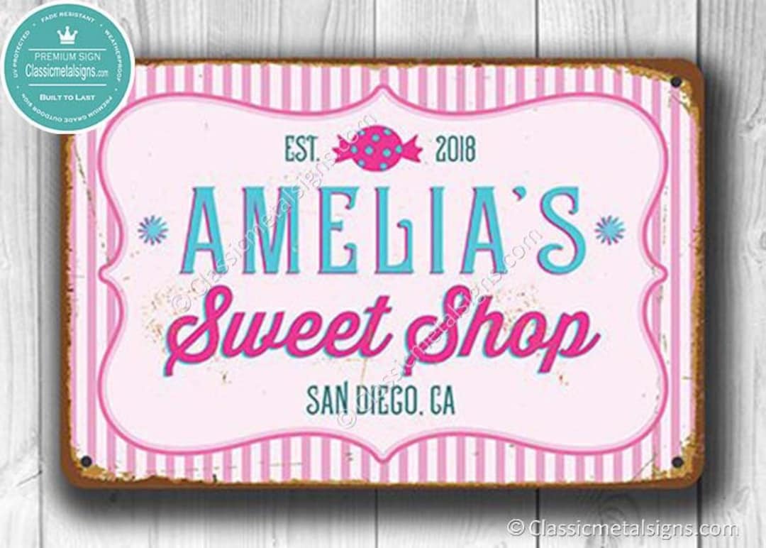 Personalized Sweet Shop Sign: Vintage Style Aluminum Composite Store ...