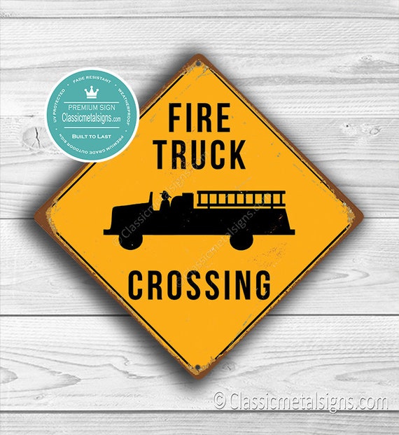 FIRE TRUCK CROSSING Sign Fire Truck Crossing Signs Warning | Etsy
