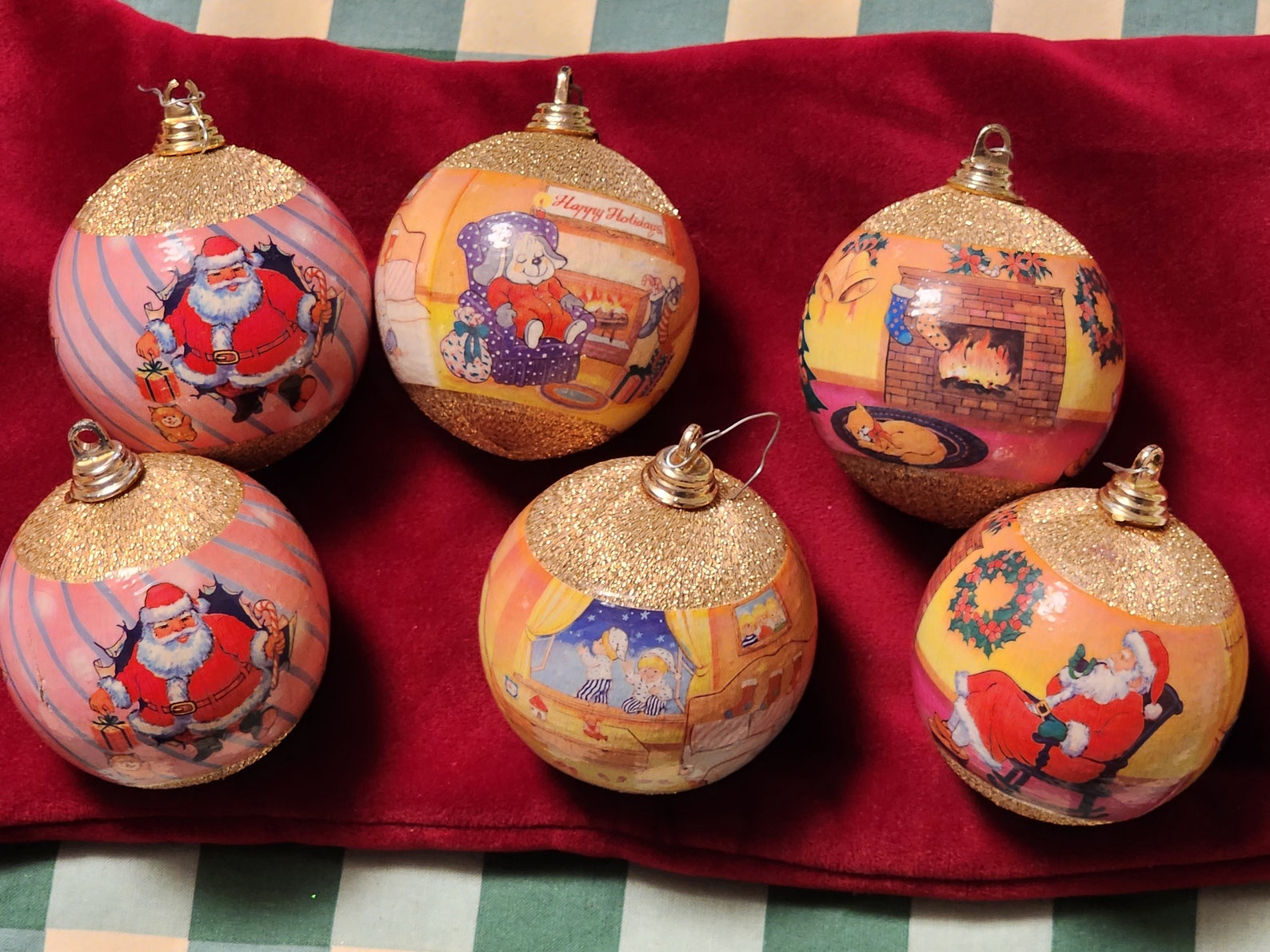 Mid Century Vintage Gold Thread Ornaments With Christmas Scenes. - Etsy