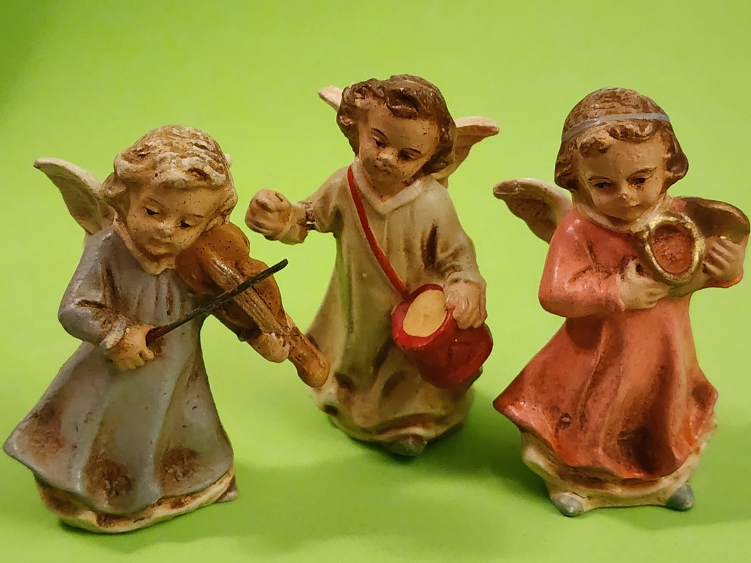 Small Plaster Angel Figurines 1930s German Angels With Instruments - Etsy