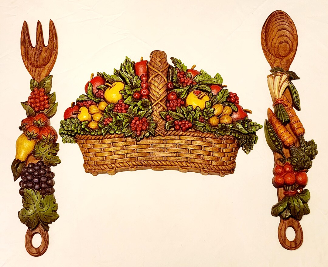 Vintage 1970s Kitschy Kitchen Wall Art: Homco Fruit Basket & Syroco ...