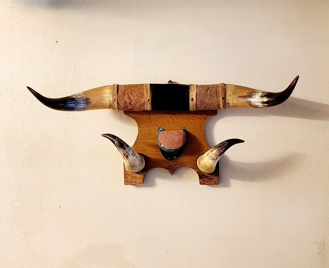 Vintage Bull Horn Hat Rack Mounted Bull Horns - Etsy