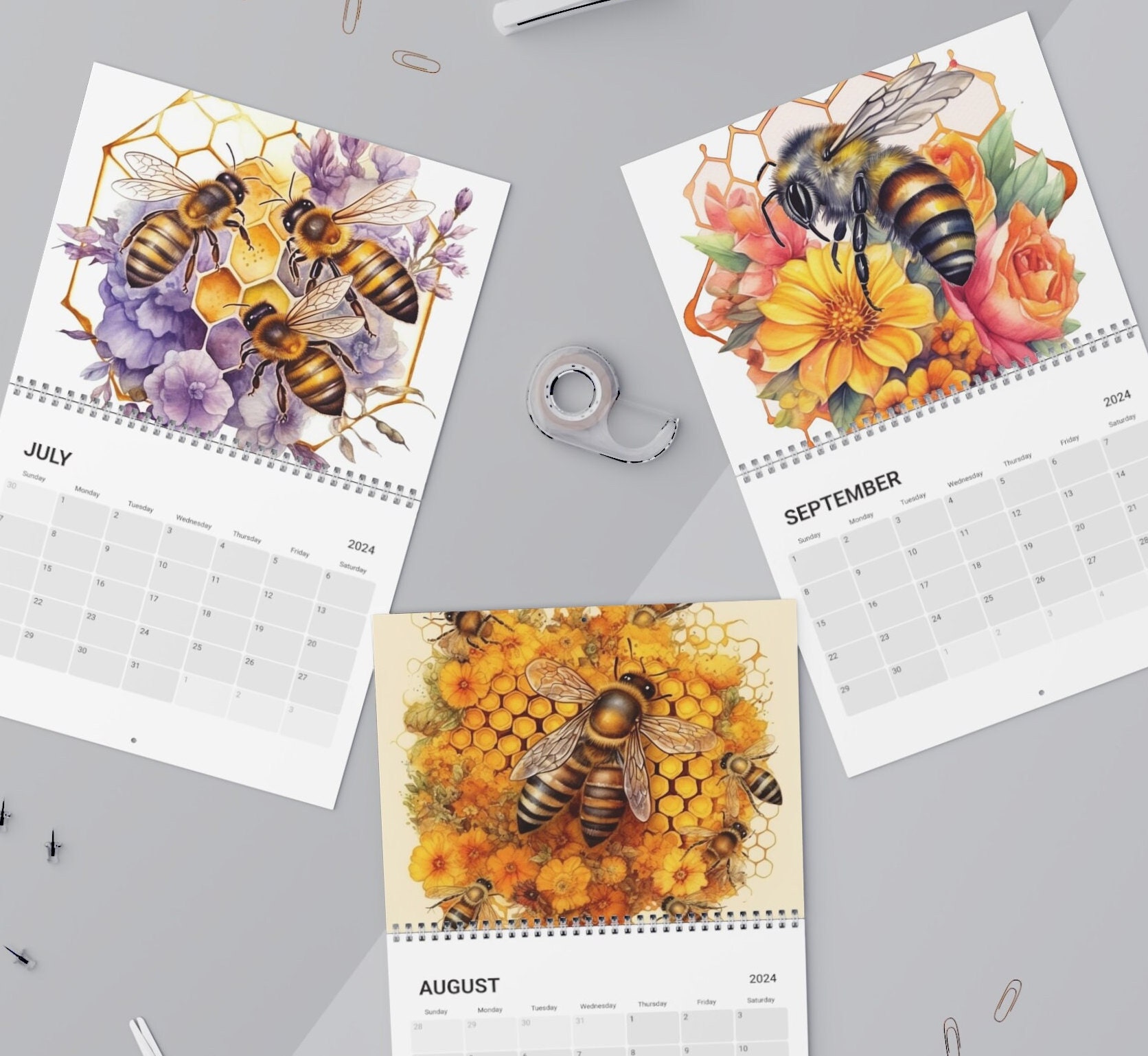 Honey Bee Floral Wall Calendar 2024 - Etsy
