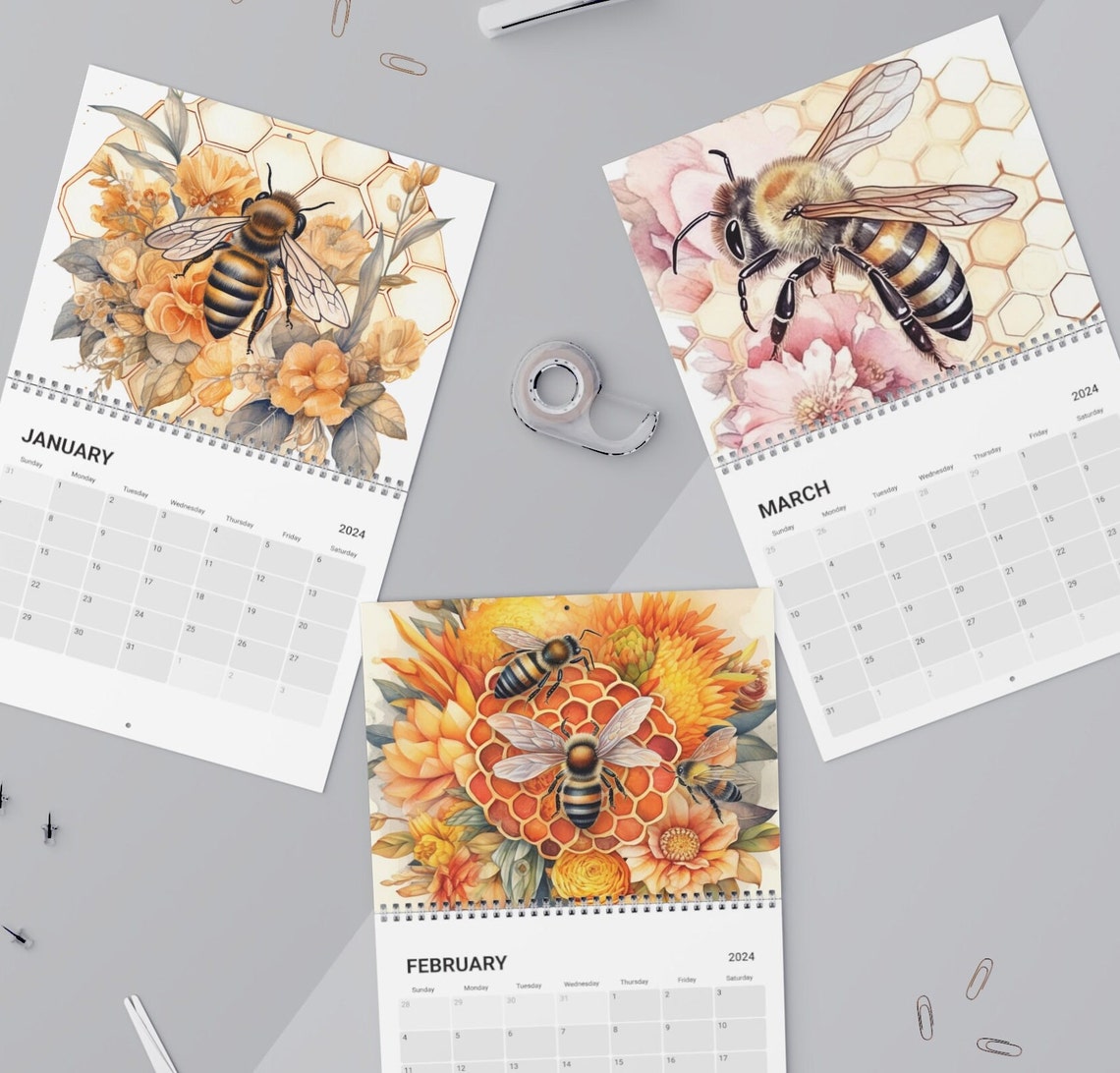 Honey Bee Floral Wall Calendar 2024 - Etsy