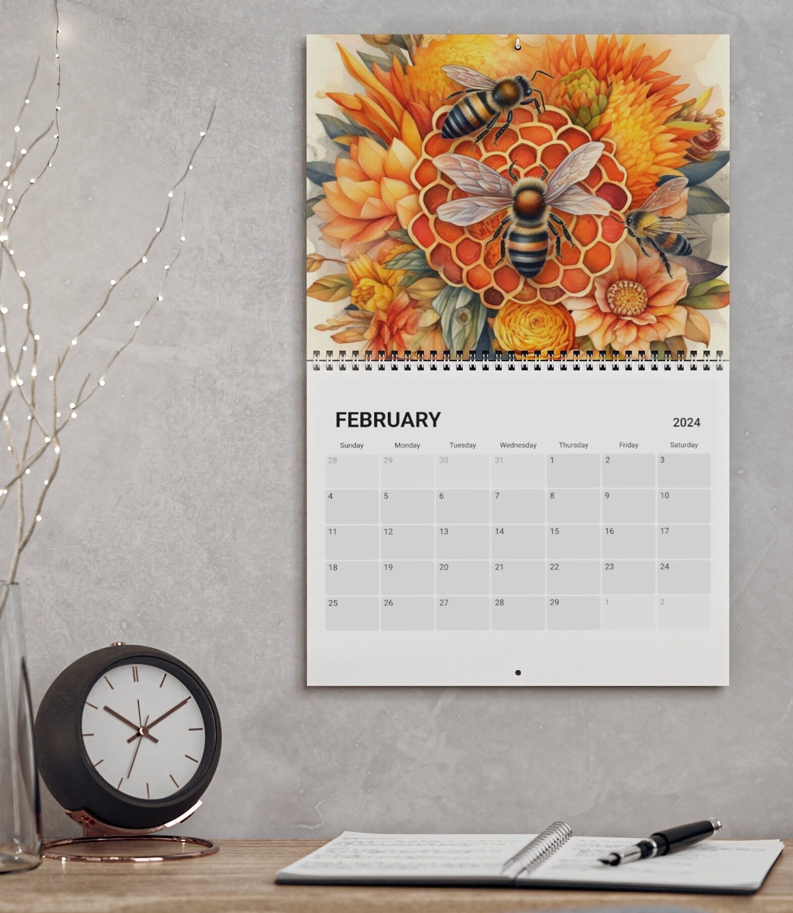 Honey Bee Floral Wall Calendar 2024 - Etsy