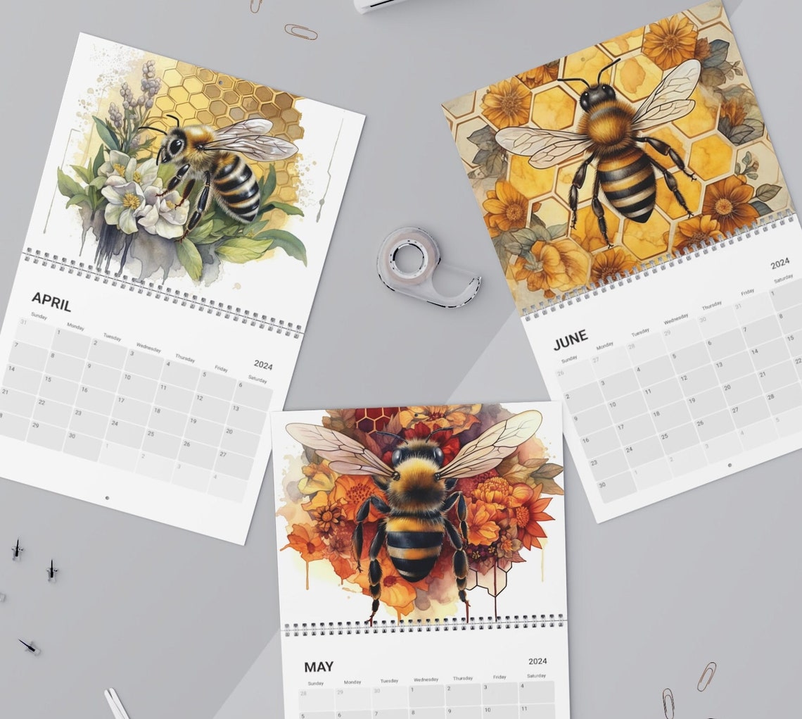 Honey Bee Floral Wall Calendar 2024 - Etsy