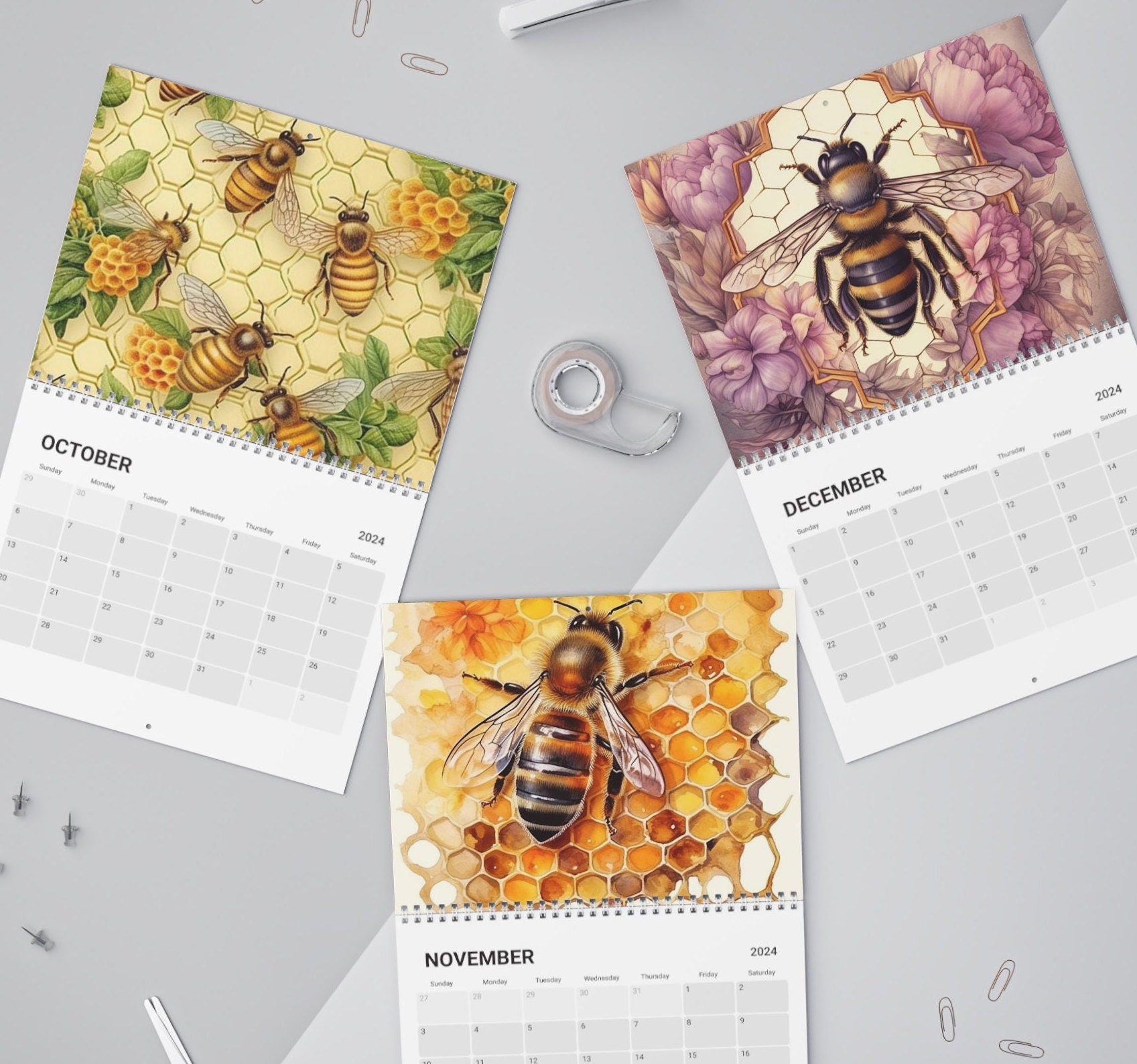 Honey Bee Floral Wall Calendar 2024 - Etsy