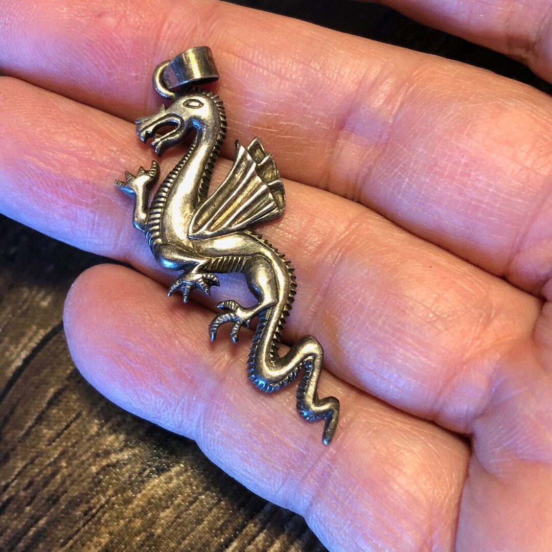 Sterling Dragon Pendant - Etsy