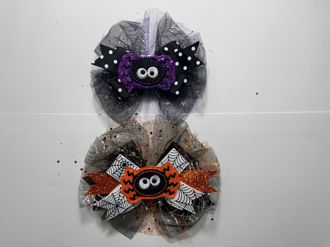 Spider Halloween Hairbows-4” and 5”layered Bow With Purple,silver Web ...