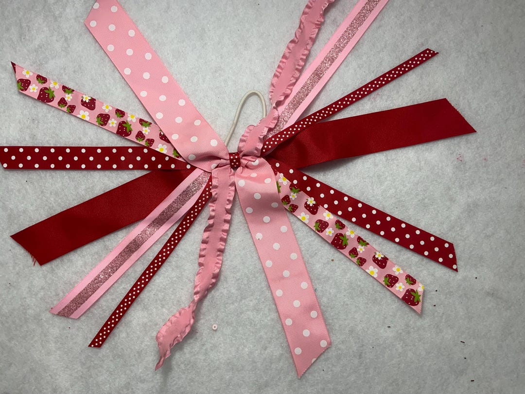 Strawberry Pony-7 Strips of Ribbon -red & Pink Strawberry With Ruffle ...