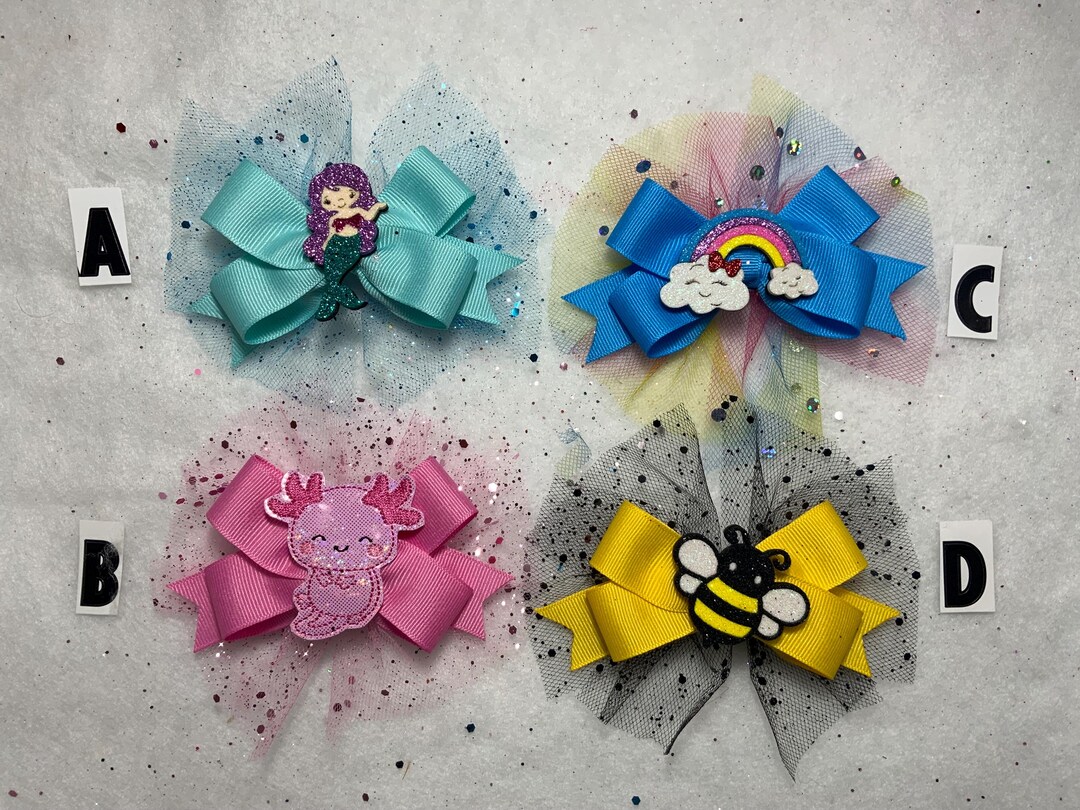 Mermaid,axolotl,rainbow,bumblebee Hairbows-4” Single Layer-sequin ...