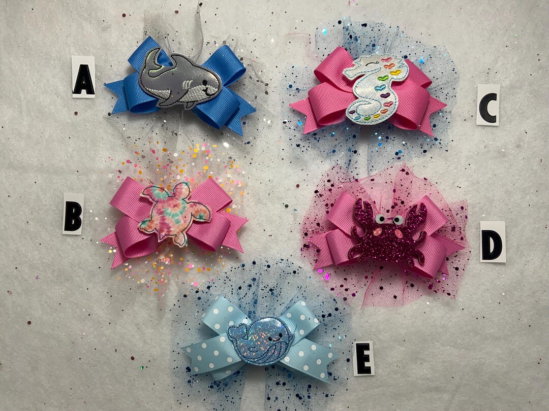 Shark,sea Turtle,sea Horse,crab,whale Hairbows-4” Single Layer-sequin ...