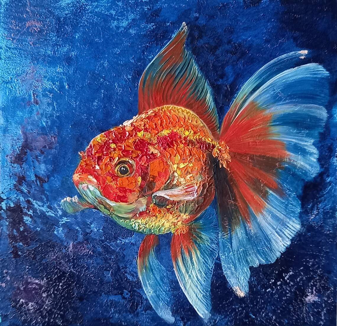 Goldfish Oil Painting Chines Fish 10x10 Inches Original - Etsy