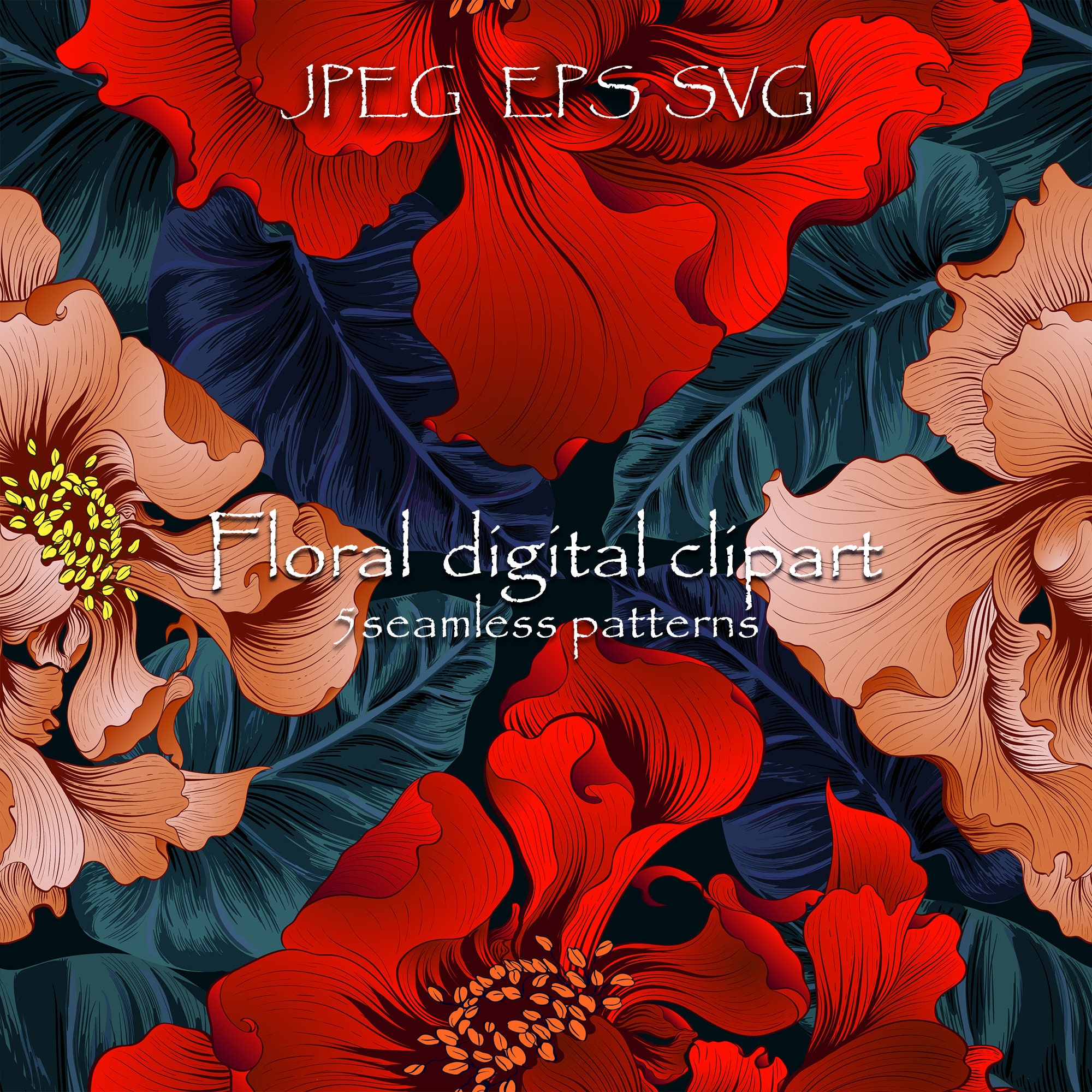 Digital Clipart 12x12 Vector Flowers Art Seamless - Etsy