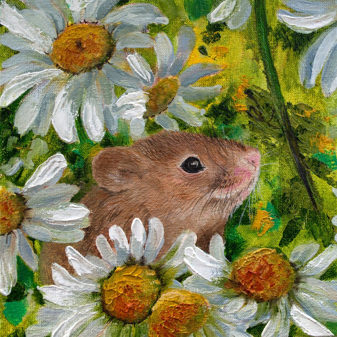 Mouse in Daisies • Oil Painting • Artwork Original • 15x15 Cm - Etsy