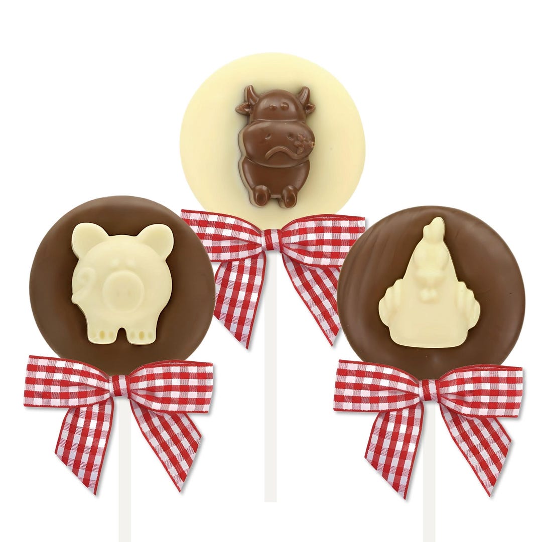 Belgian Chocolate Farm Animal Lollipops: Chicken, Cow and Pig Party ...