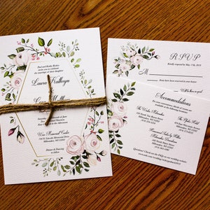 Custom Floral Wedding Invitation, Watermark, Metallic, Invite ...