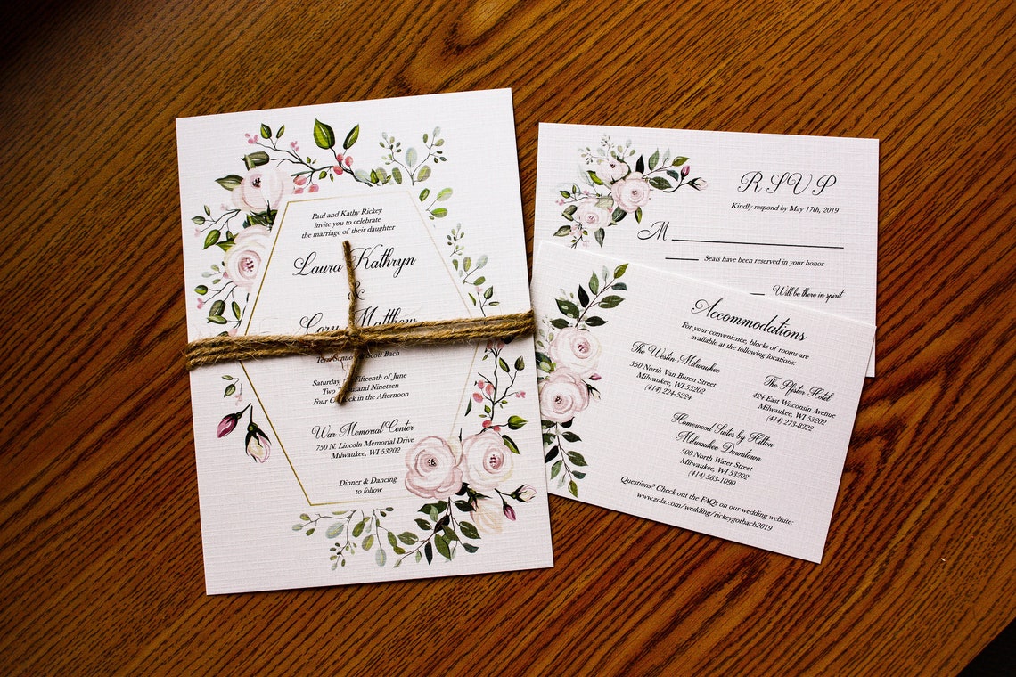 Custom Floral Wedding Invitation, Watermark, Metallic, Invite ...