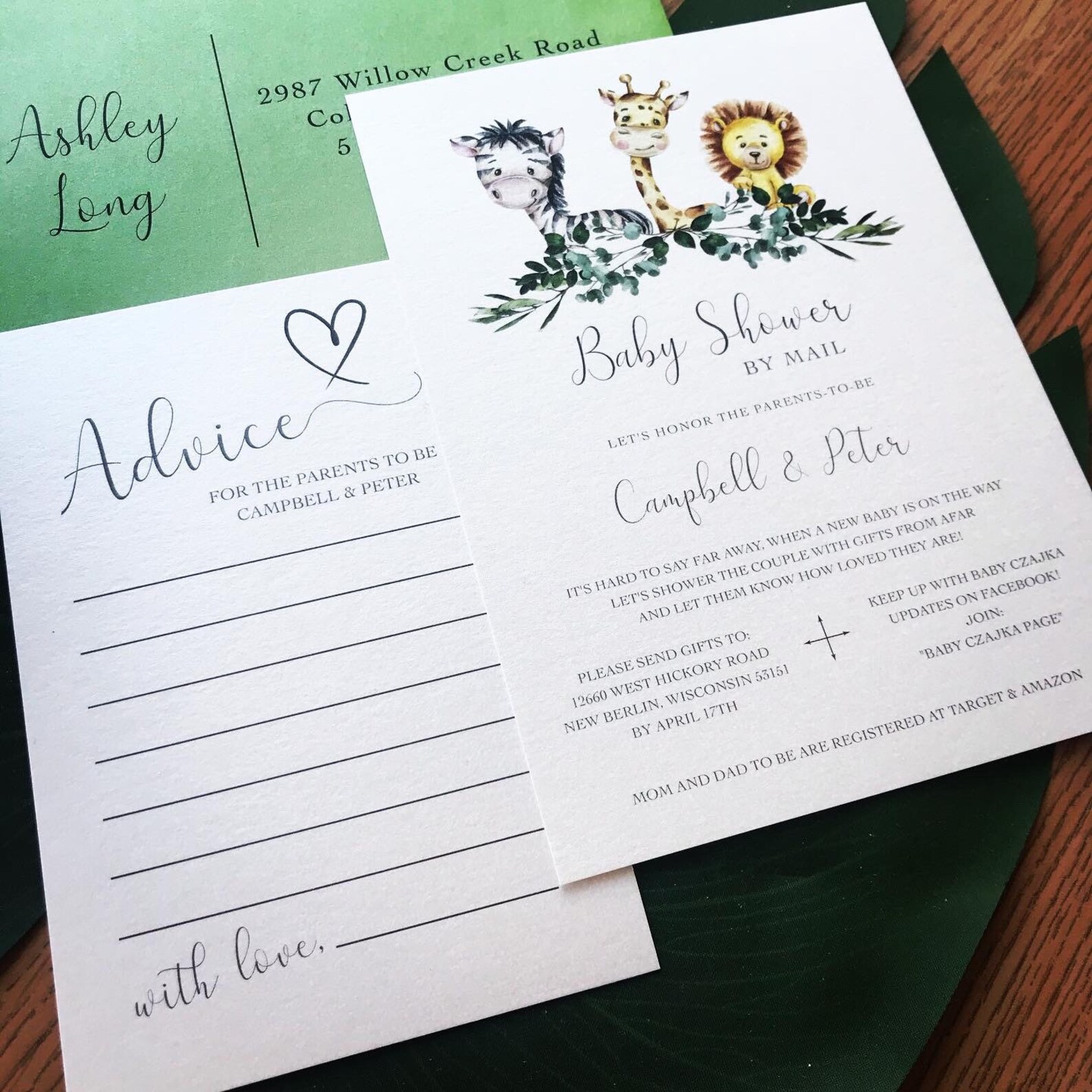 Jungle Animal Baby Shower Mail in Invitation, Safari, Mail in Baby ...