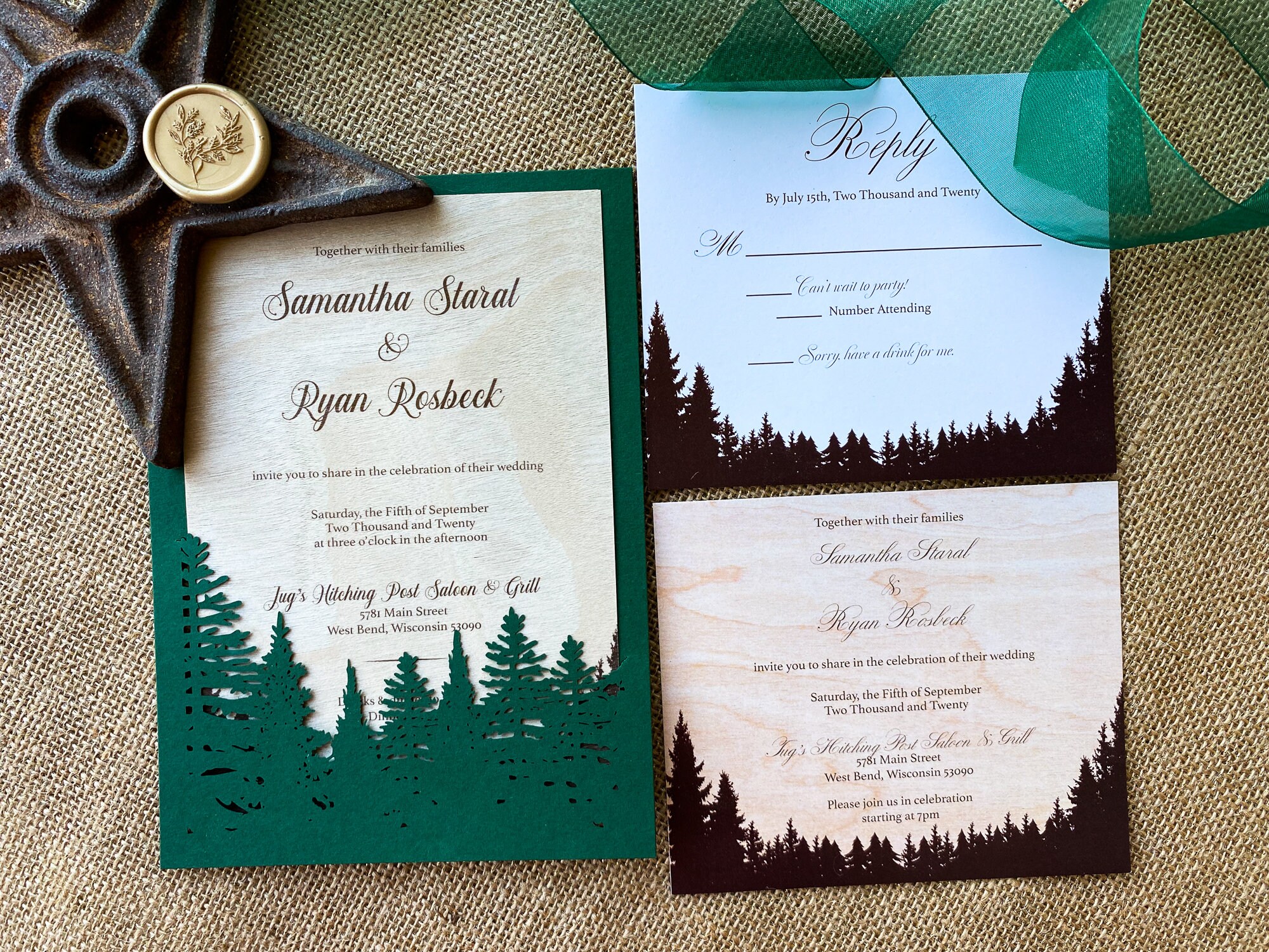 Fall Woodland Trees Wedding Invitation - Forest, Pine, Elm, Rustic ...