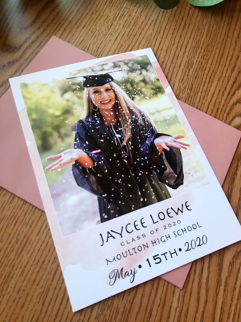 Pink Watermark Graduation Announcement Graduation Invitation Photo ...