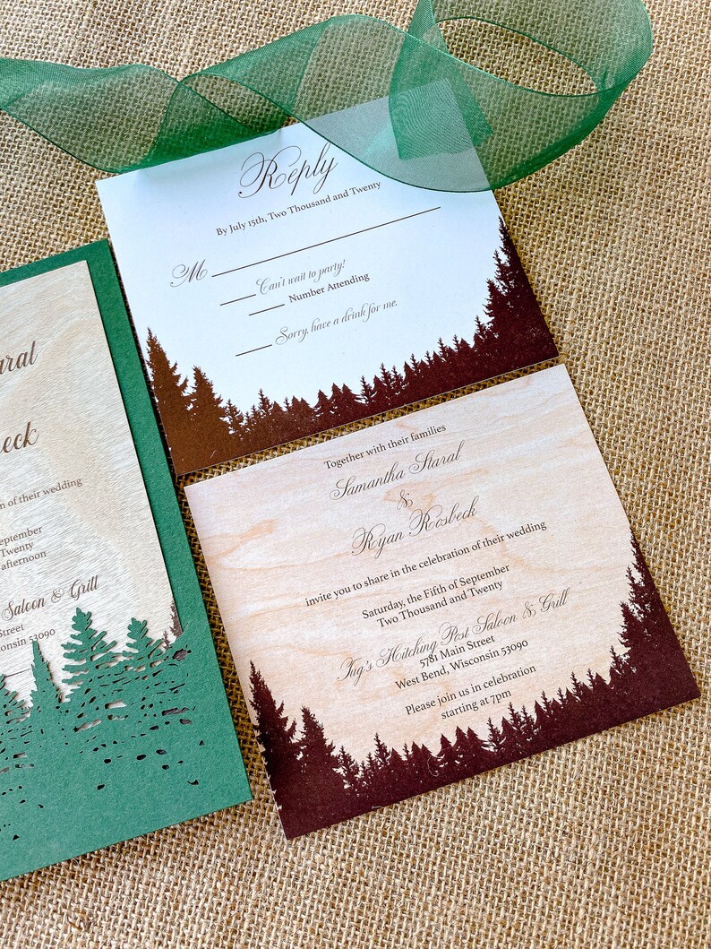 Fall Woodland Trees Wedding Invitation - Forest, Pine, Elm, Rustic ...