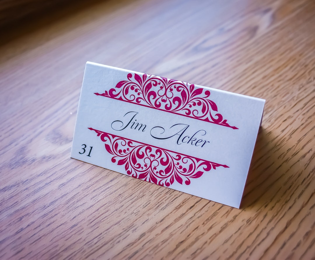 Custom Color Damask Name Cards - Place Cards Personalized With Name ...