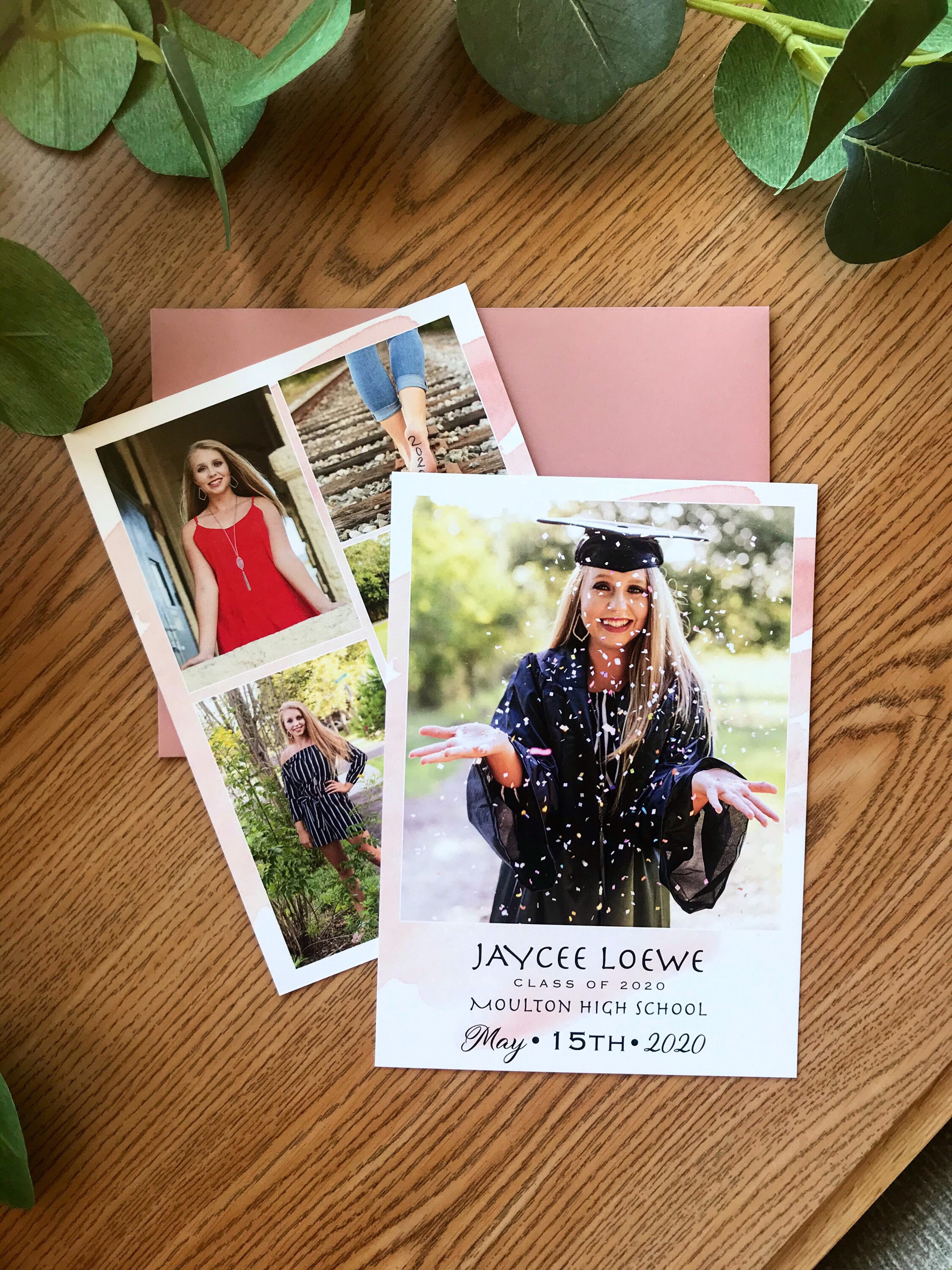 Pink Watermark Graduation Announcement Graduation Invitation Photo ...