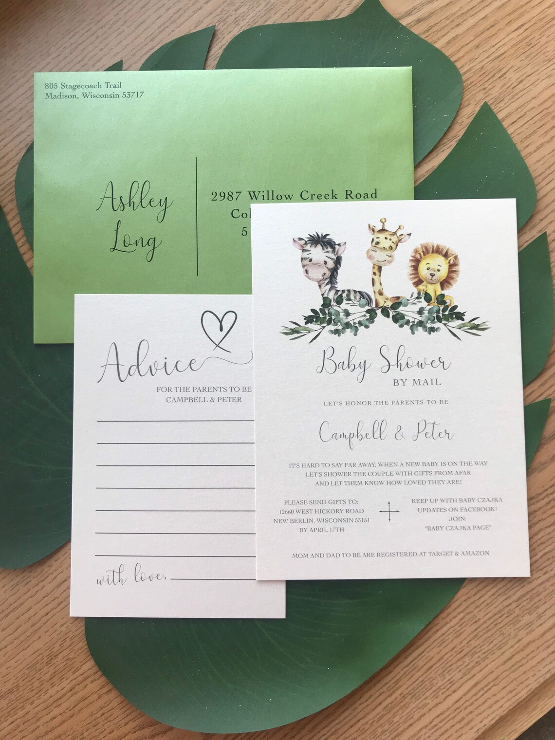 Jungle Animal Baby Shower Mail in Invitation, Safari, Mail in Baby ...