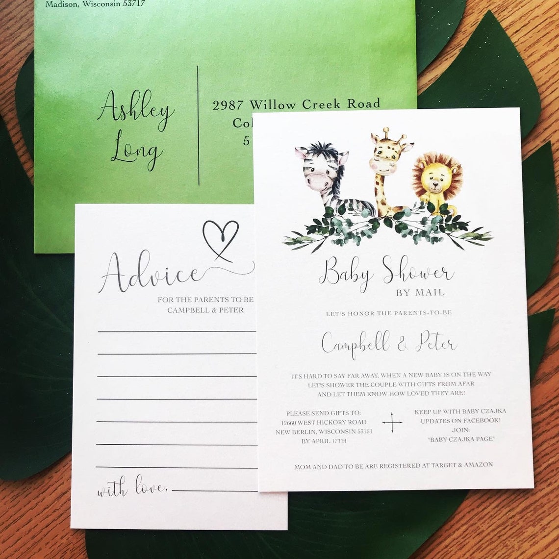 Jungle Animal Baby Shower Mail in Invitation, Safari, Mail in Baby ...