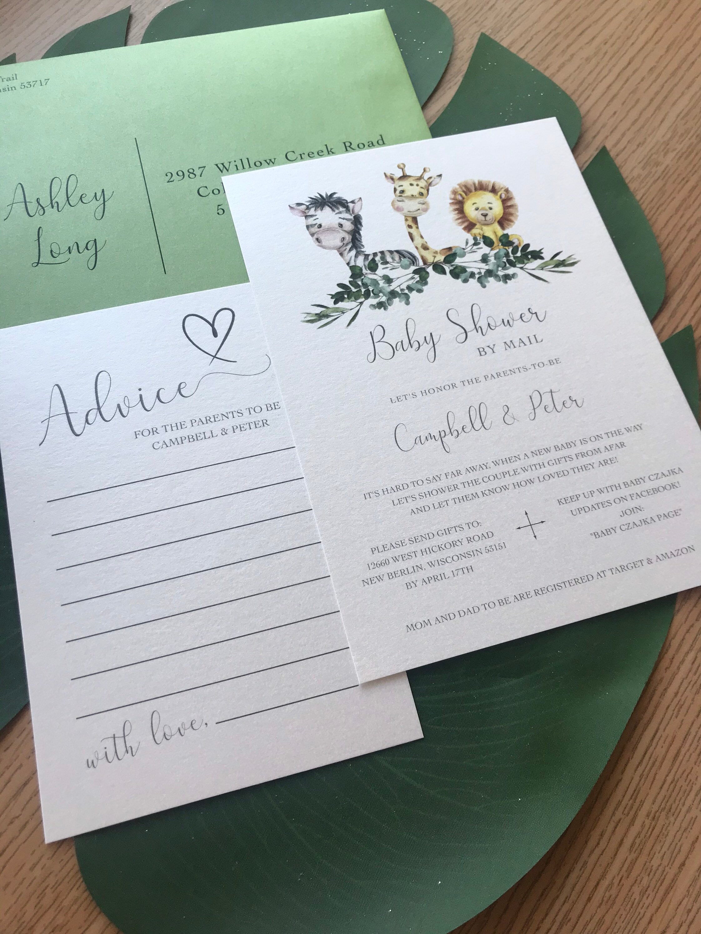 Jungle Animal Baby Shower Mail in Invitation, Safari, Mail in Baby ...