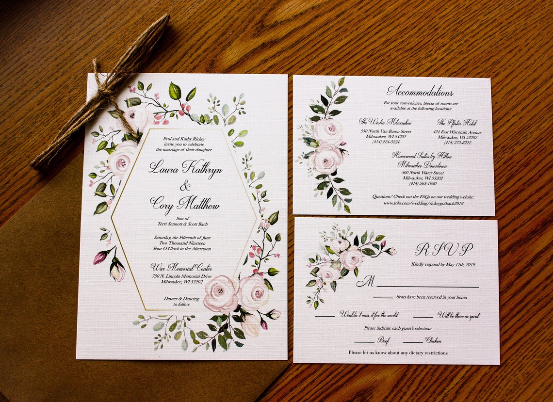 Custom Floral Wedding Invitation, Watermark, Metallic, Invite ...