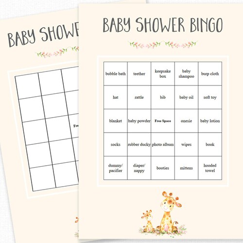 Baby Shower Bingo Cards Baby Shower Games Giraffe Baby - Etsy UK