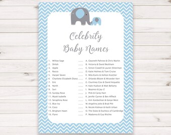 Boy Elephant Baby Shower Baby Names Race Game Blue Elephant - Etsy