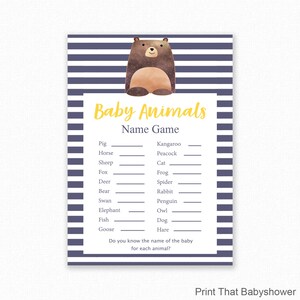 Baby Shower Games - Baby Animals Name Game - Woodland Baby Shower ...