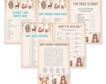 Baby Shower Games Celebrity Baby Names Game Woodland Baby | Etsy