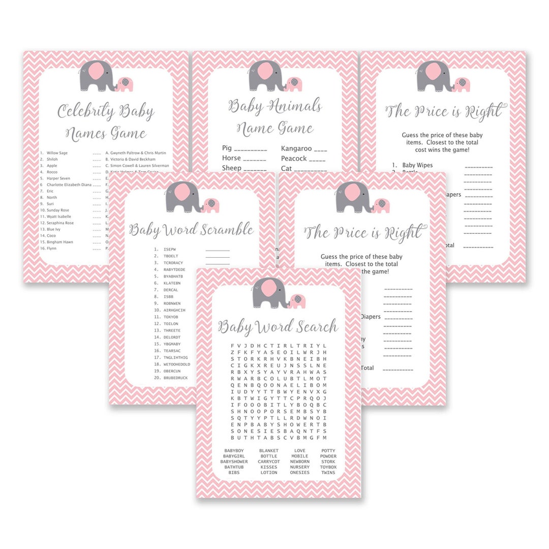 Pink Elephant Baby Shower Games Bundle | 6 Game Bundle | Printable DIY ...