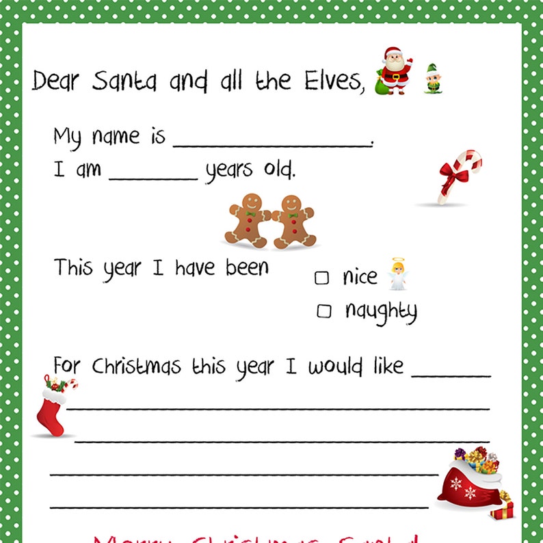 Letter to Santa Dear Santa Claus Christmas Letter Printable - Etsy